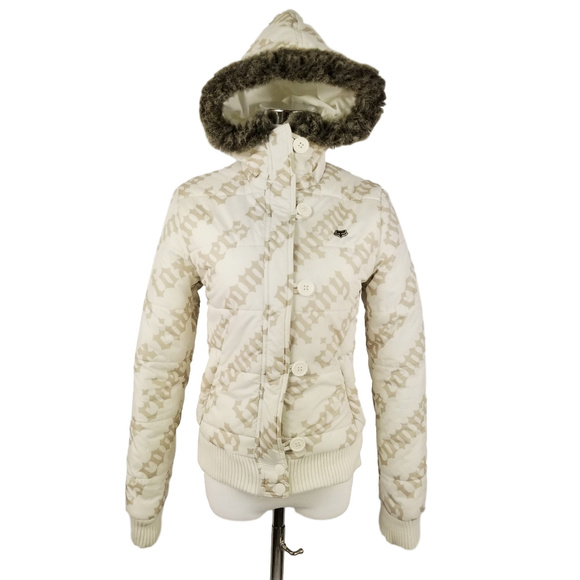 Fox | Jackets & Coats | Fox Girls S Puffer Jacket Cream Tan Logo Hooded ...